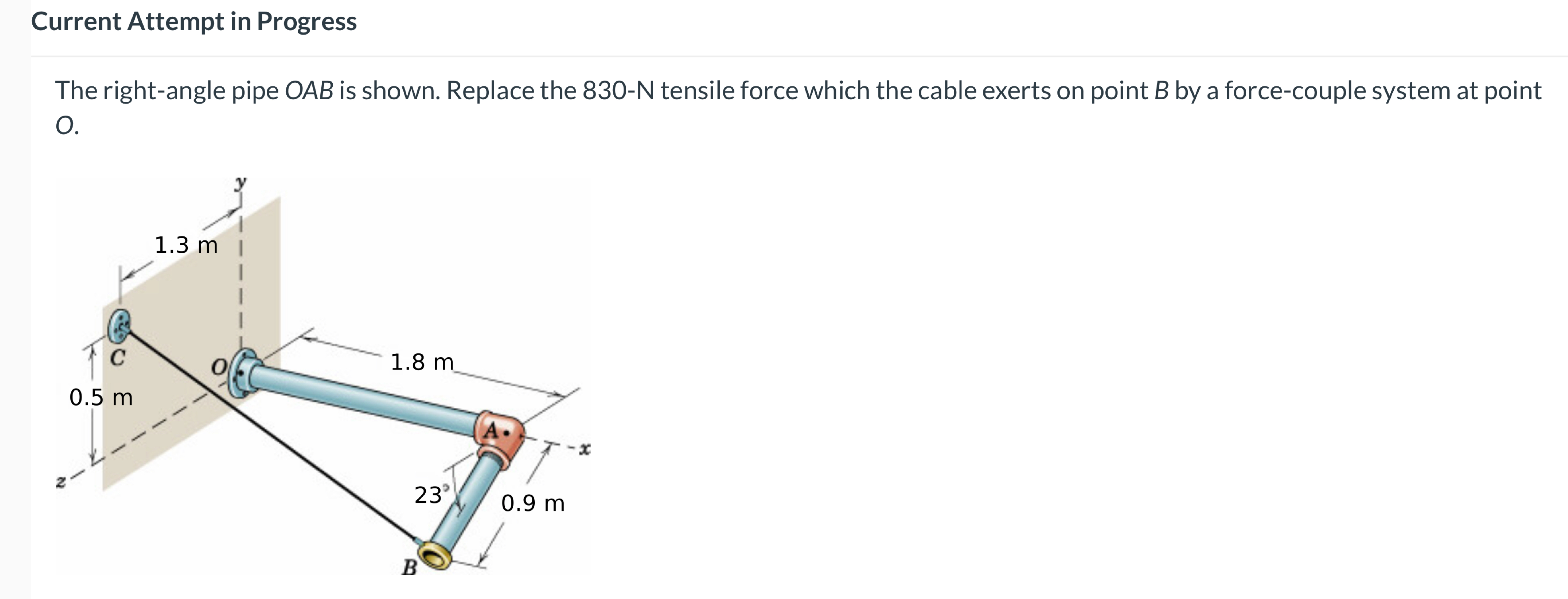 Solved Current Attempt in ProgressThe right-angle pipe OAB | Chegg.com
