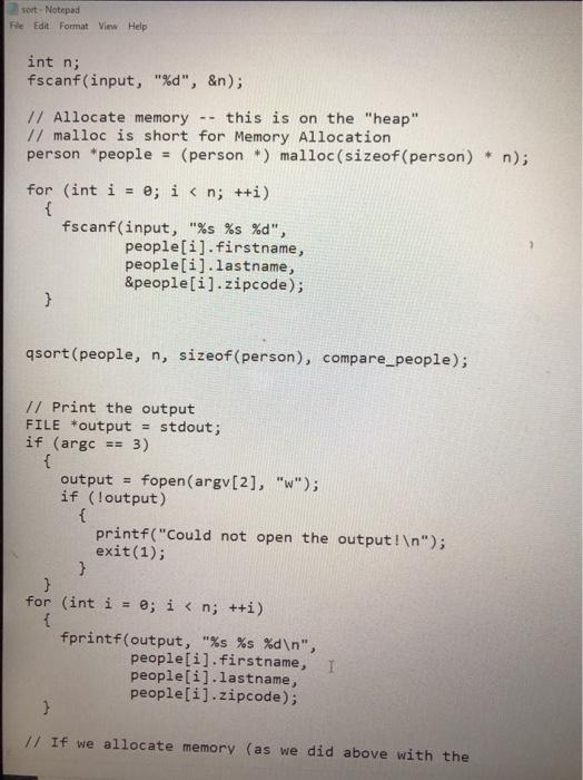 Solved sort - Notepad File Edit Format View Help 1/ sort.c | Chegg.com
