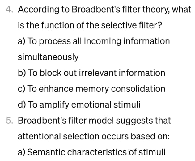Solved According to Broadbent's filter theory, what is the | Chegg.com