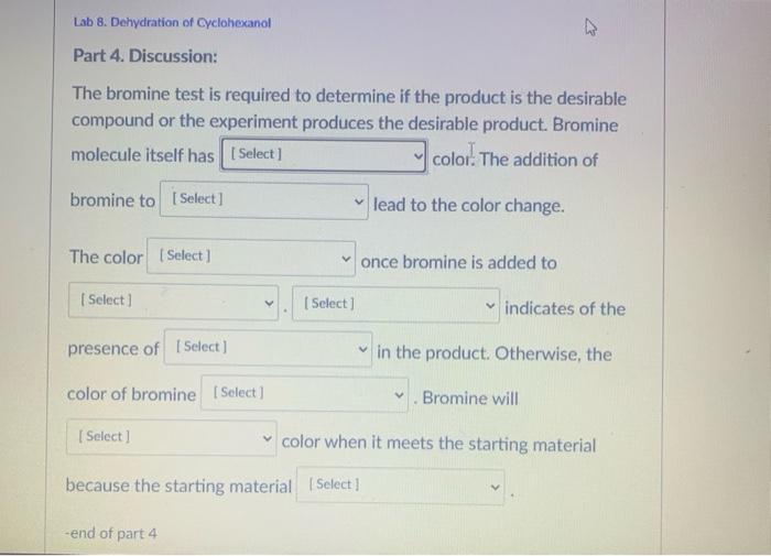 Solved Lab 8: Dehydration of Cyclohexanol The following | Chegg.com