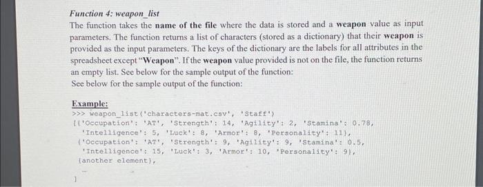 sFunction 4: weapon_list The function takes the name | Chegg.com