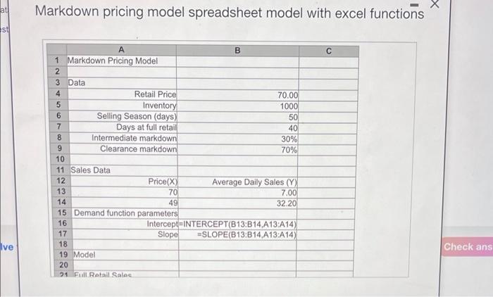 Solved Use the Markdown Pricing Model spreadsheet model and | Chegg.com