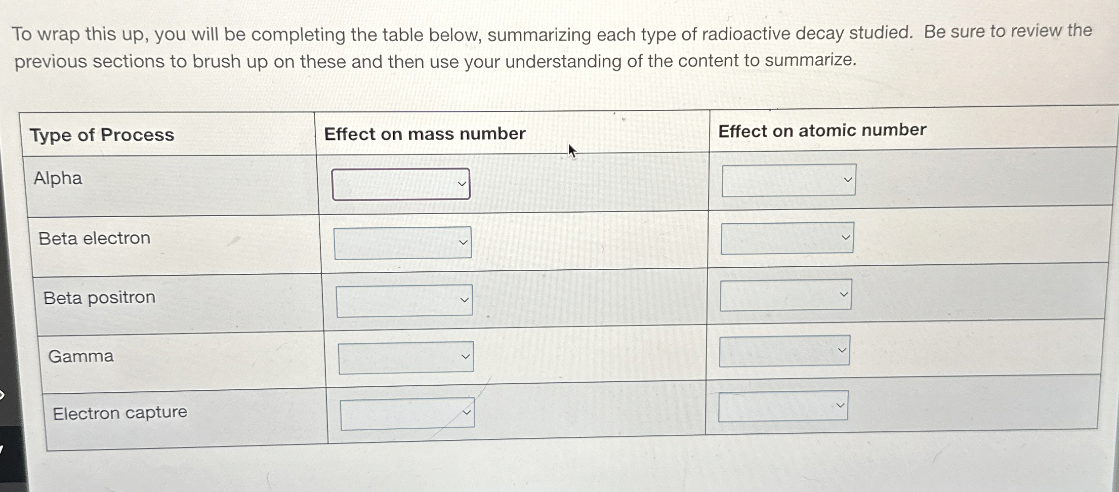 Solved To wrap this up, ﻿you will be completing the table | Chegg.com