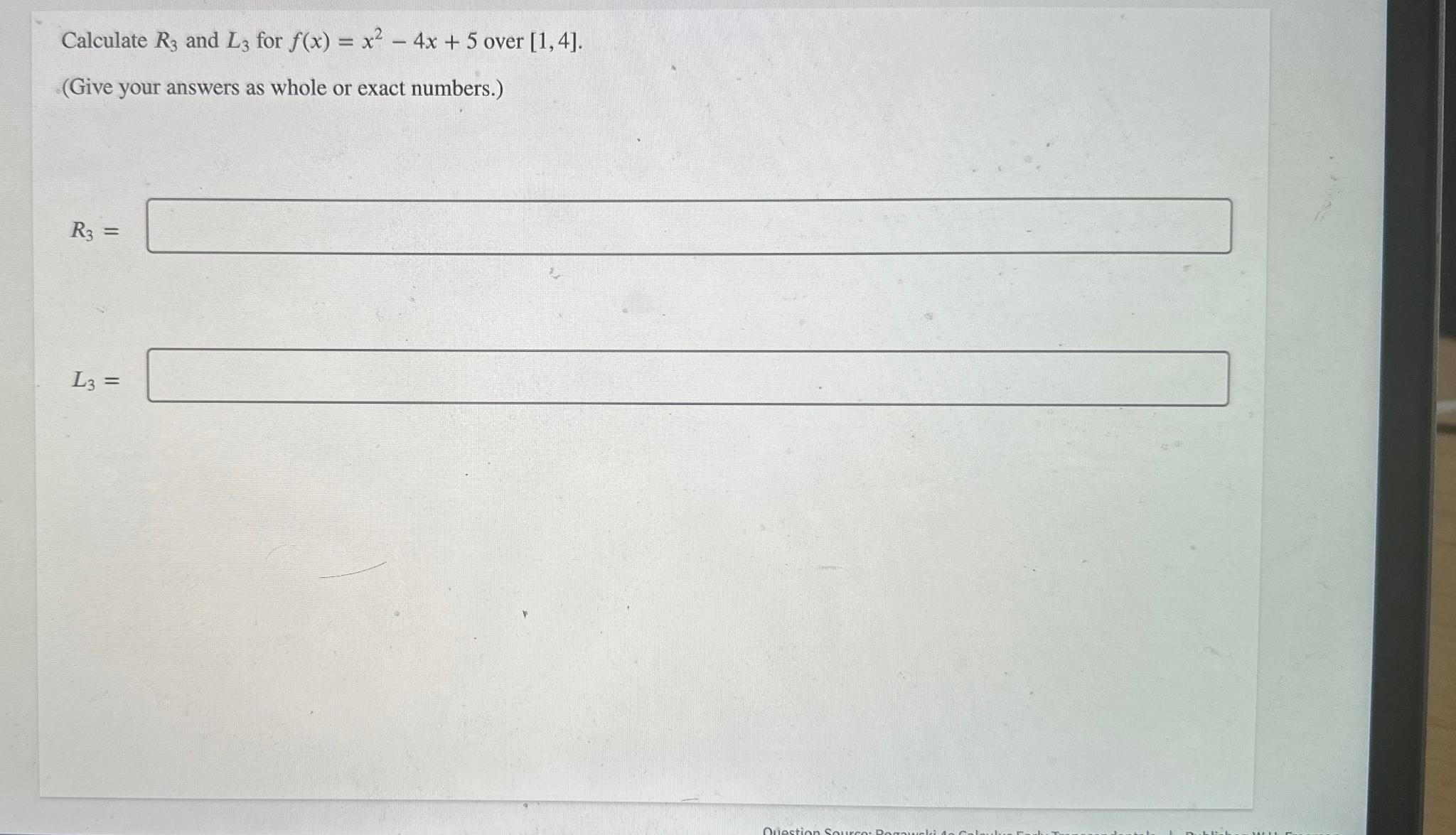 Solved Calculate R3 ﻿and L3 ﻿for f(x)=x2-4x+5 ﻿over | Chegg.com