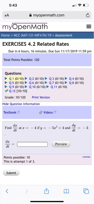 Solved 5:43 АА myopenmath.com myOpenMath Home > MCC | Chegg.com