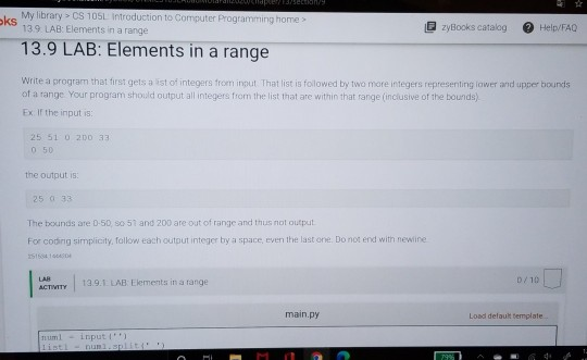 Solved 139 LAB: Elements in a range zyBooks catalog eks My | Chegg.com