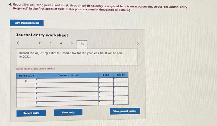Solved 4. Record the adjusting journal entries (k) through | Chegg.com