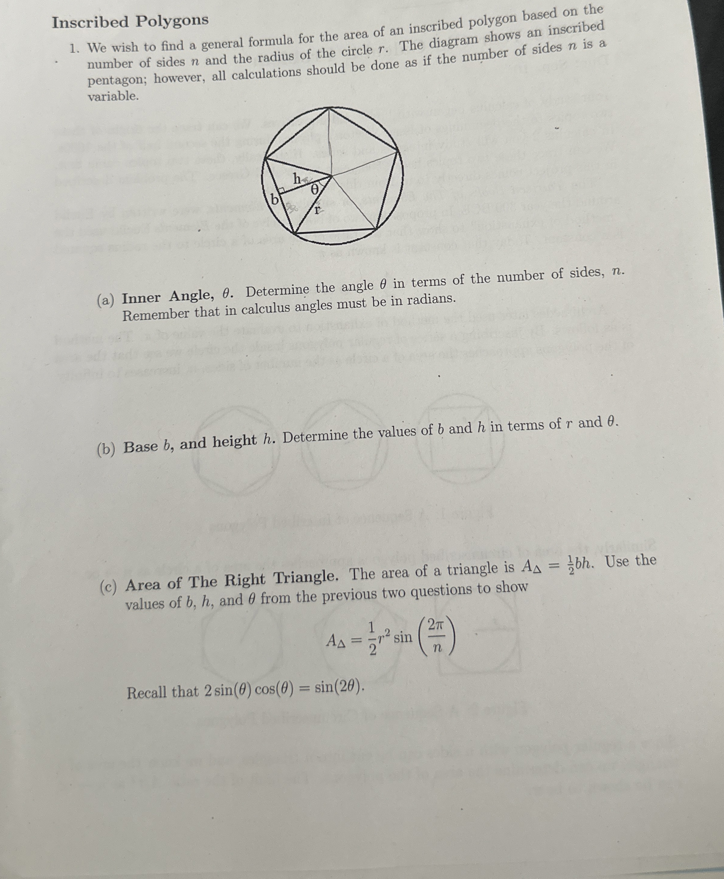 Solved Inscribed PolygonsWe wish to find a general formula | Chegg.com