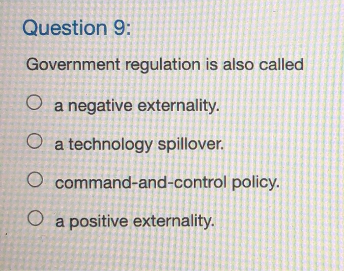 Solved Question 9: Government regulation is also called O a | Chegg.com