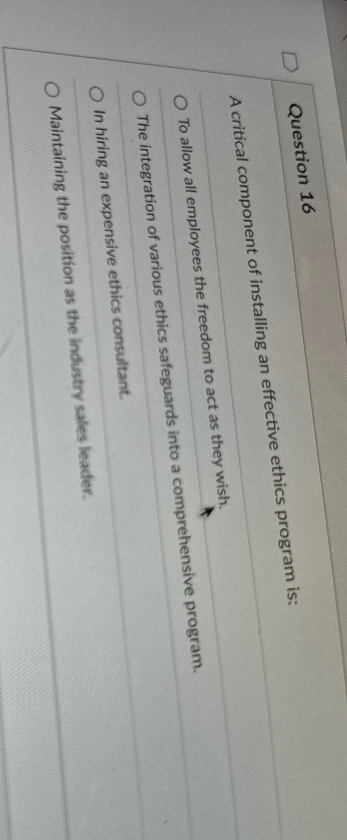 Solved Question 16A critical component of installing an | Chegg.com