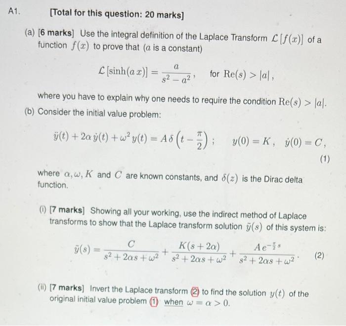 Solved (a) [6 marks] Use the integral definition of the | Chegg.com