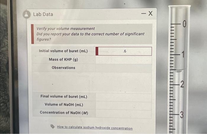 Lab Data Verify your volume measurement Did you | Chegg.com