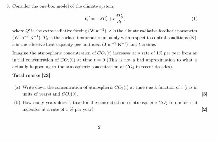 3. Consider the one-box model of the climate system, | Chegg.com