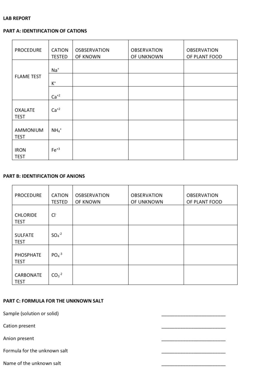 LAB REPORTPART A: IDENTIFICATION OF | Chegg.com