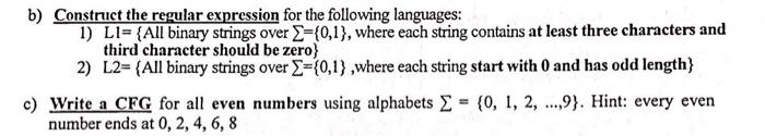 Solved b) Construct the regular expression for the following | Chegg.com