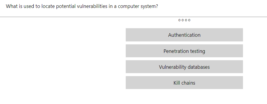 Solved What is used to locate potential vulnerabilities in a | Chegg.com