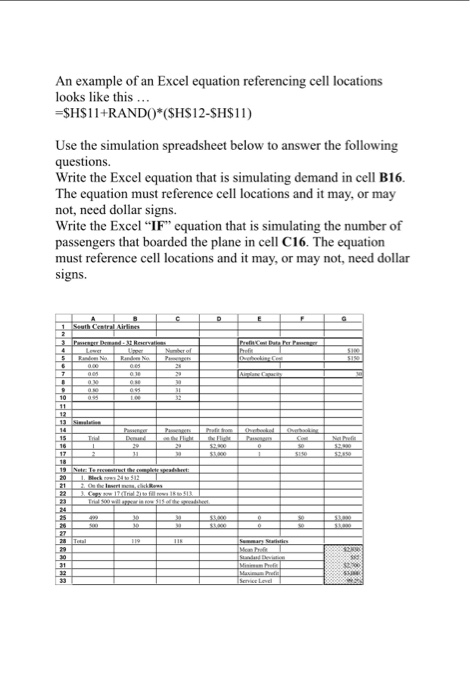 Solved An example of an Excel equation referencing cell | Chegg.com