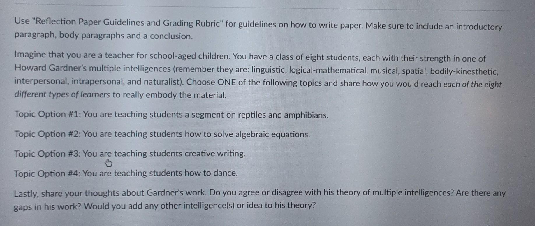 Use "Reflection Paper Guidelines and Grading Rubric" | Chegg.com