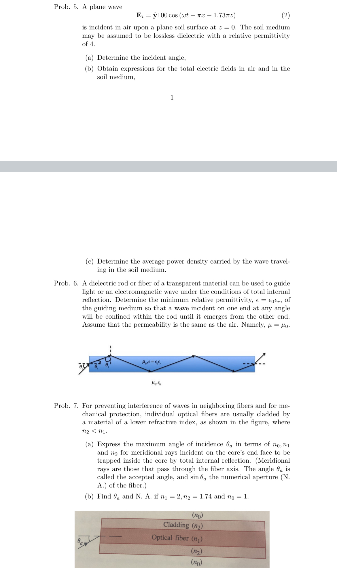 Solved Prob. 5. ﻿A plane waveEi=hat(y)100cos(ωt-πx-1.73πz)is | Chegg.com