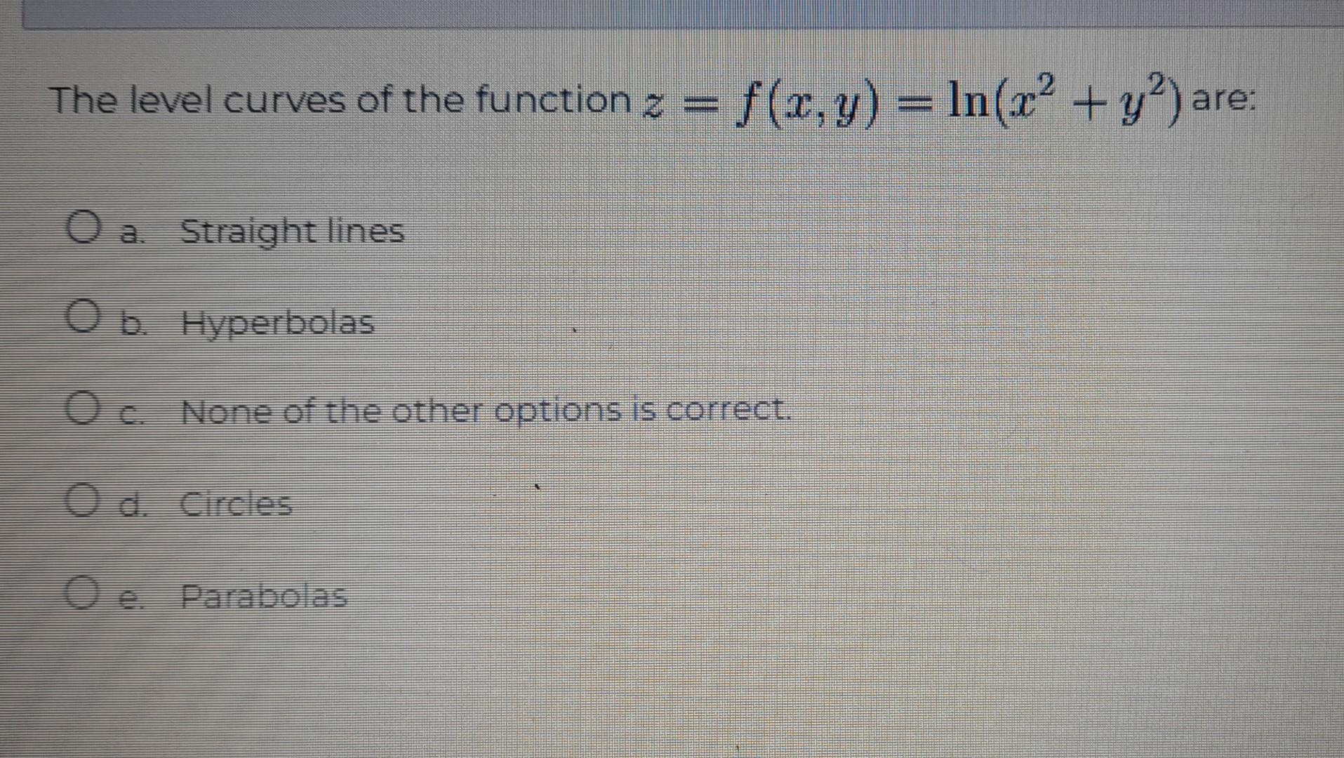 Solved The level curves of the function z=f(x,y)=ln(x2+y2) | Chegg.com