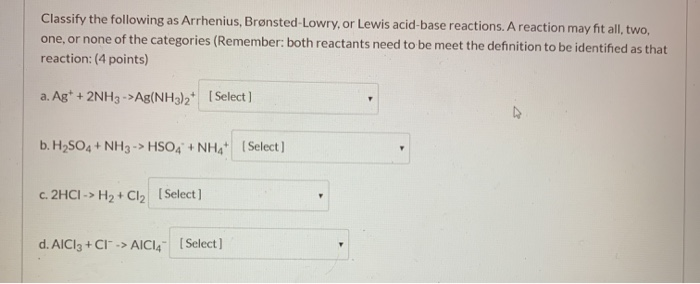 Solved Classify the following as Arrhenius, Brønsted-Lowry, | Chegg.com