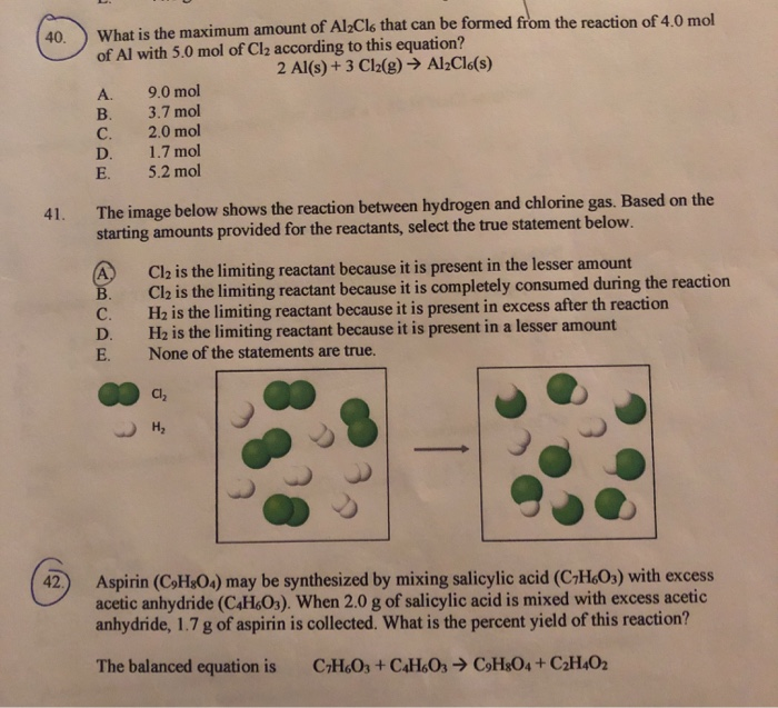 Solved 40. What is the maximum amount of Al2Cl6 that can be | Chegg.com