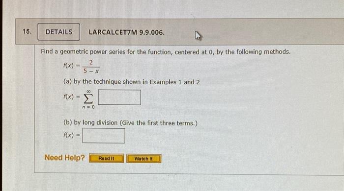 Solved Find a geometric power series for the function, | Chegg.com