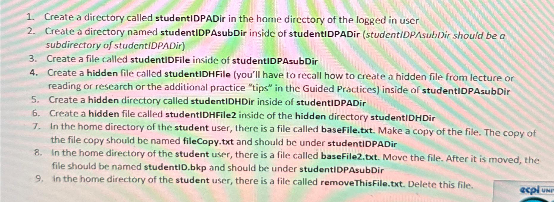Solved Create a directory called studentIDPADir in the home | Chegg.com