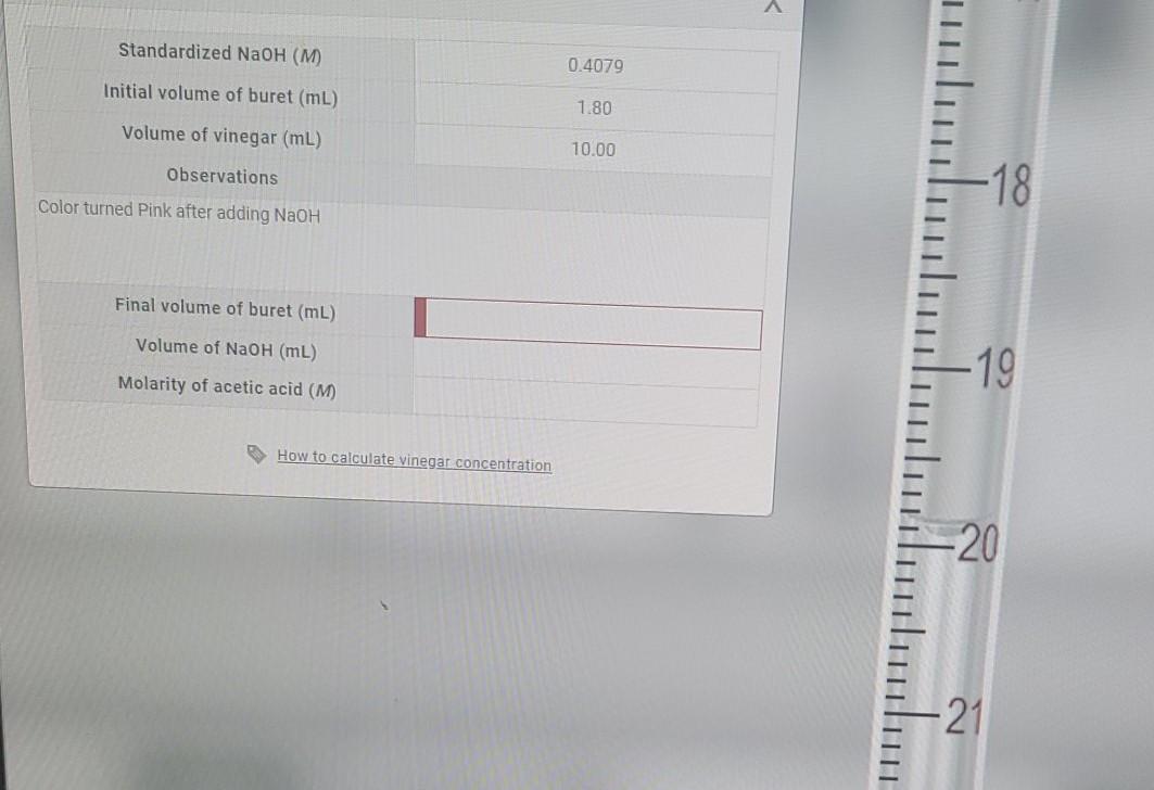 Solved A Standardized NaOH (M) 0.4079 Initial volume of | Chegg.com
