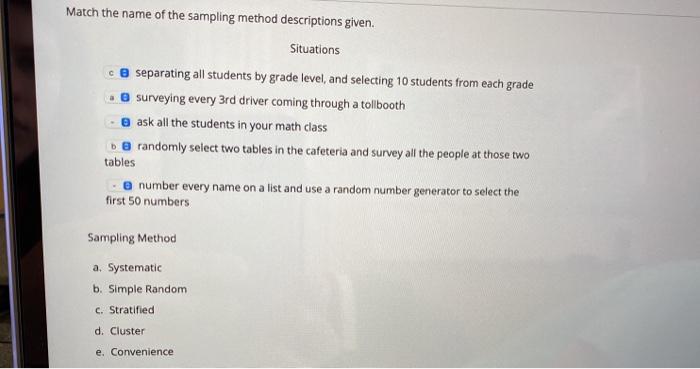 Solved Match the name of the sampling method descriptions | Chegg.com