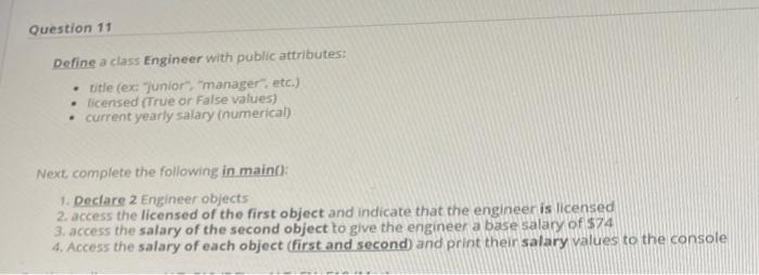 Solved Define a class Engineer with public attributes: - | Chegg.com