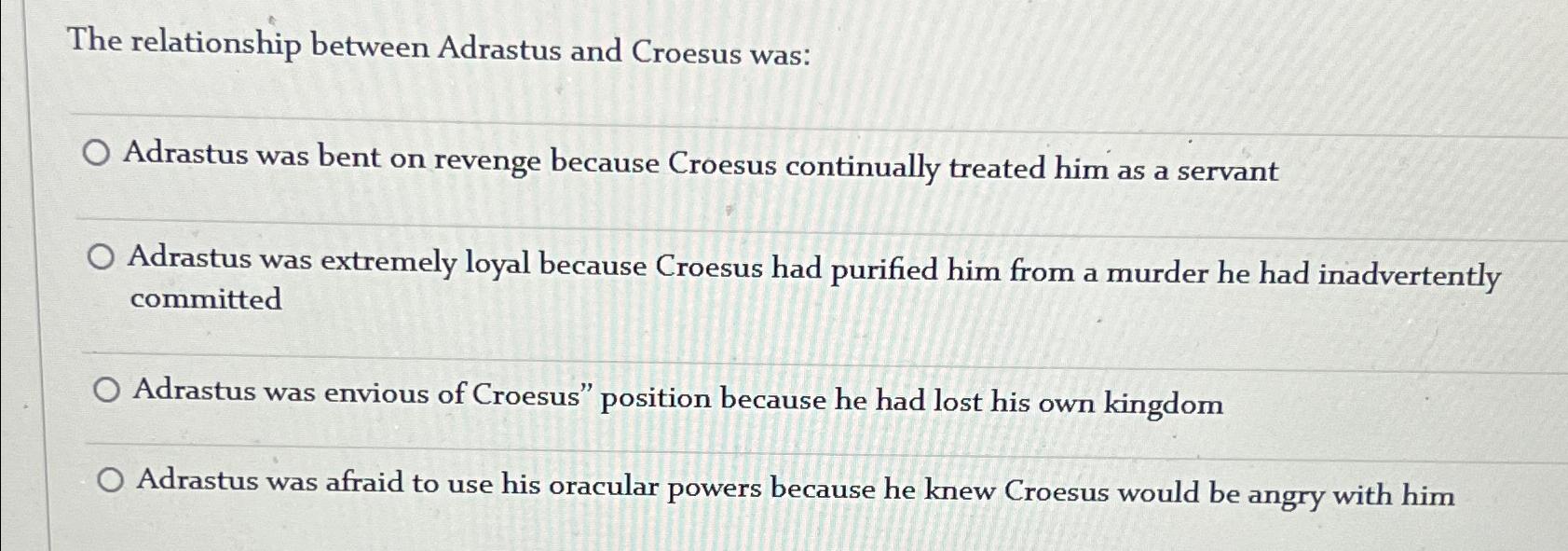 Solved The relationship between Adrastus and Croesus | Chegg.com