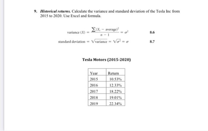 Solved 9. Historical returns. Calculate the variance and | Chegg.com