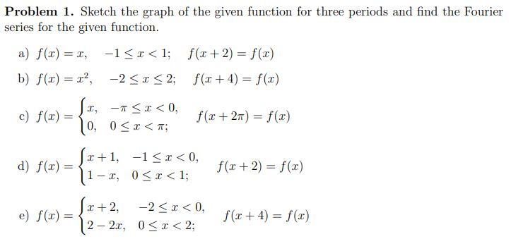 Solved Problem 1. ﻿Sketch the graph of ﻿the given function | Chegg.com