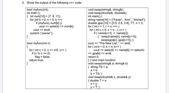 Solved 3 Show The Output Of The Following C Code Bool 
