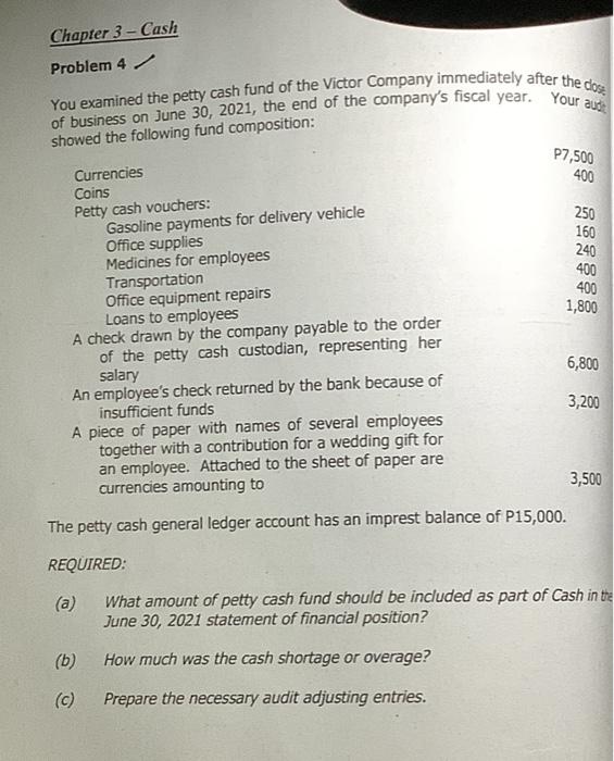 Solved Chapter 3-Cash Problem 4 You examined the petty cash | Chegg.com