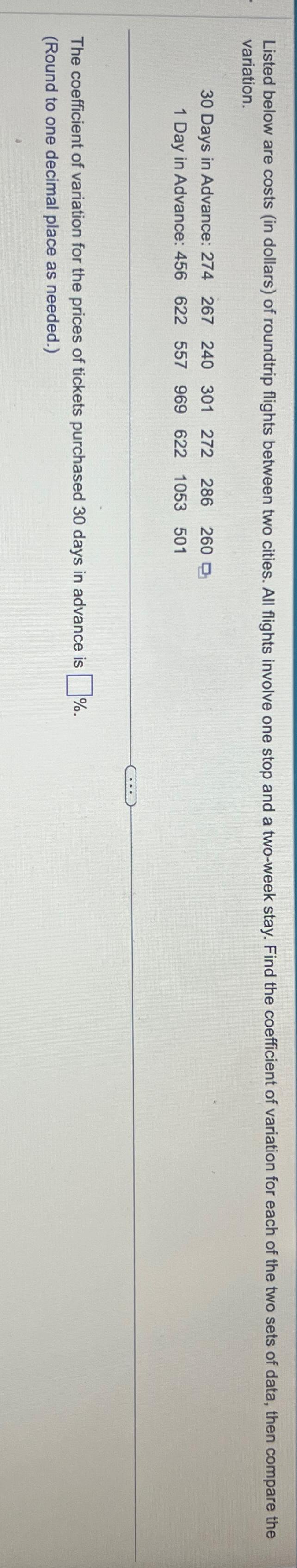 Solved variation.\table[[30 ﻿Days in Advance: | Chegg.com