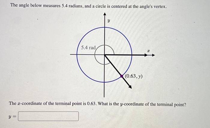 Solved The angle below measures 5.4 radians, and a circle is | Chegg.com