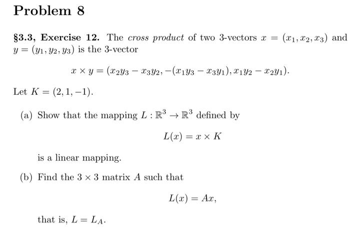 Solved §3.3, Exercise 12. The cross product of two 3 | Chegg.com