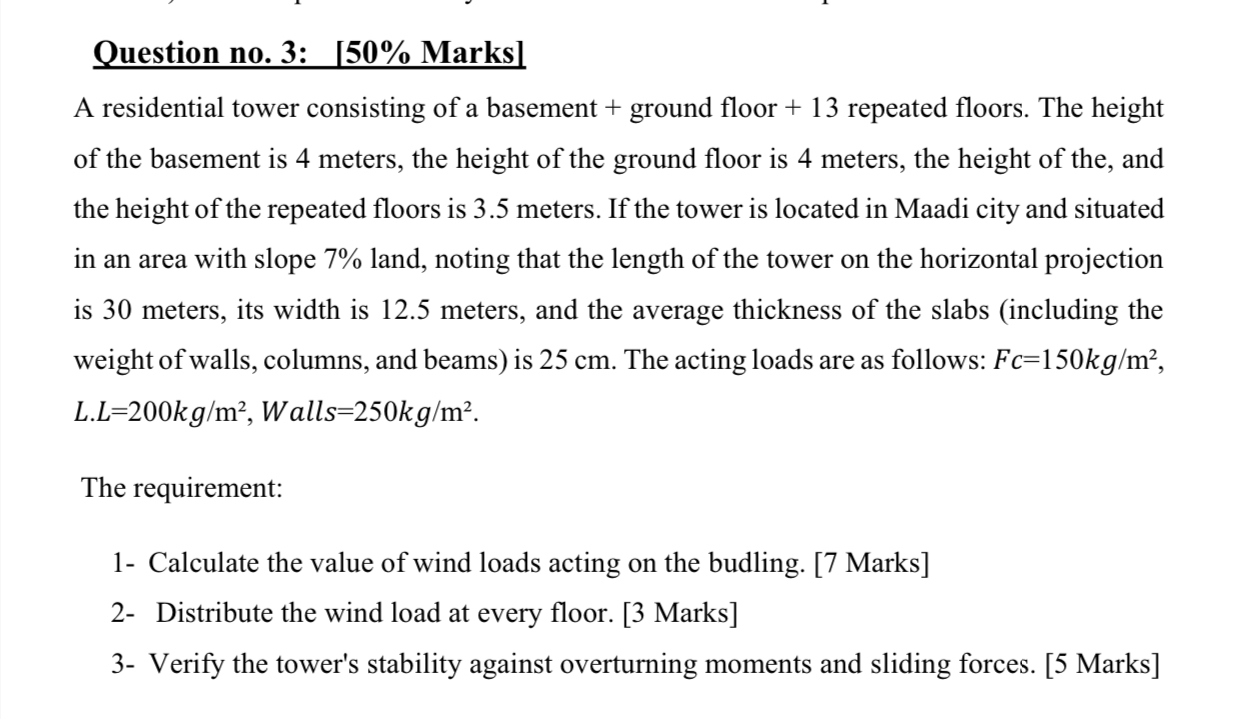 Solved Question no. 3: [50% ﻿Marks]A residential tower | Chegg.com