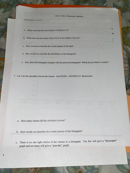 STAT 1350: Elementary Statistics Lab Activity Graphs | Chegg.com