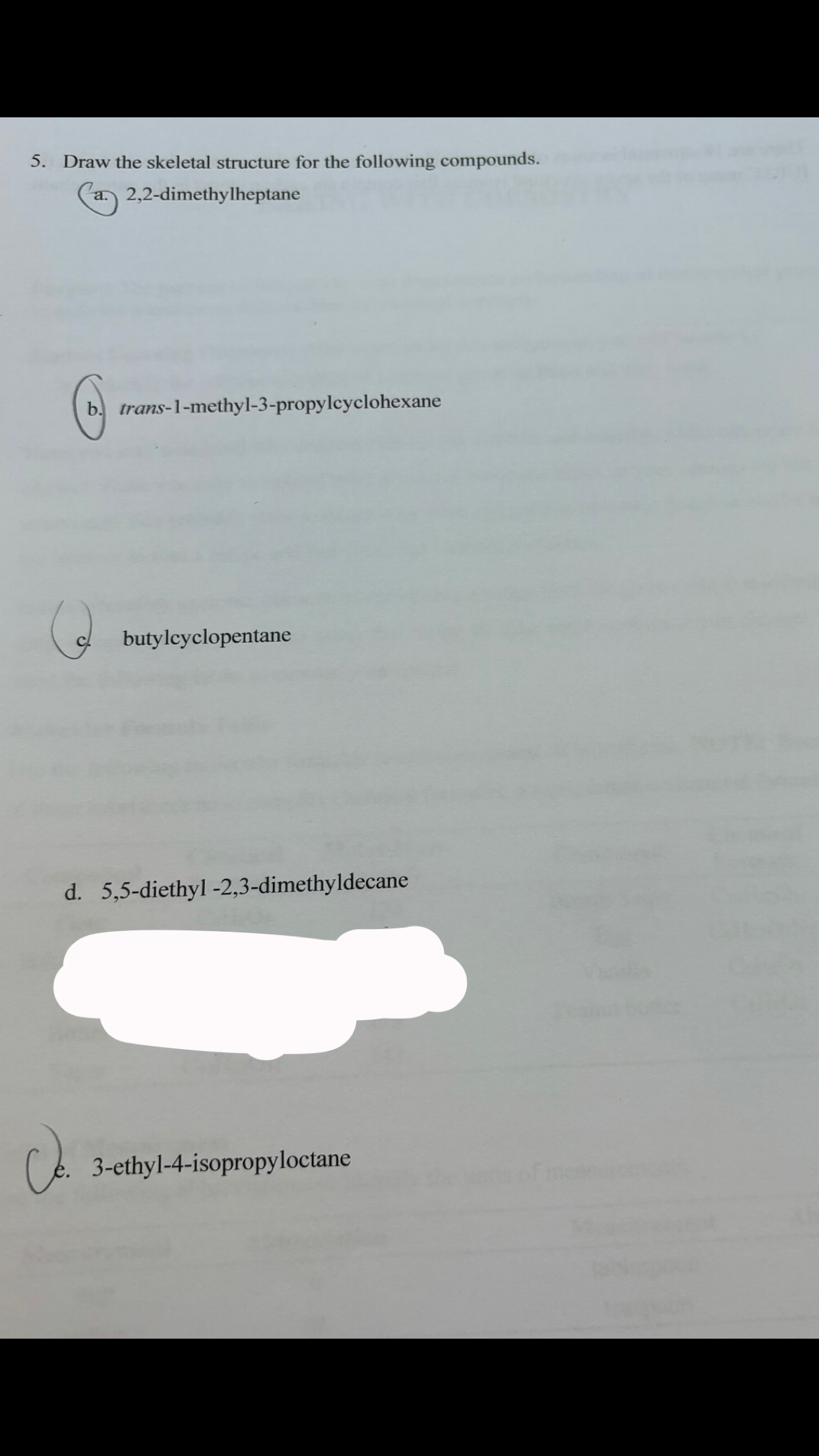 Solved 5. ﻿Draw the skeletal structure for the following | Chegg.com