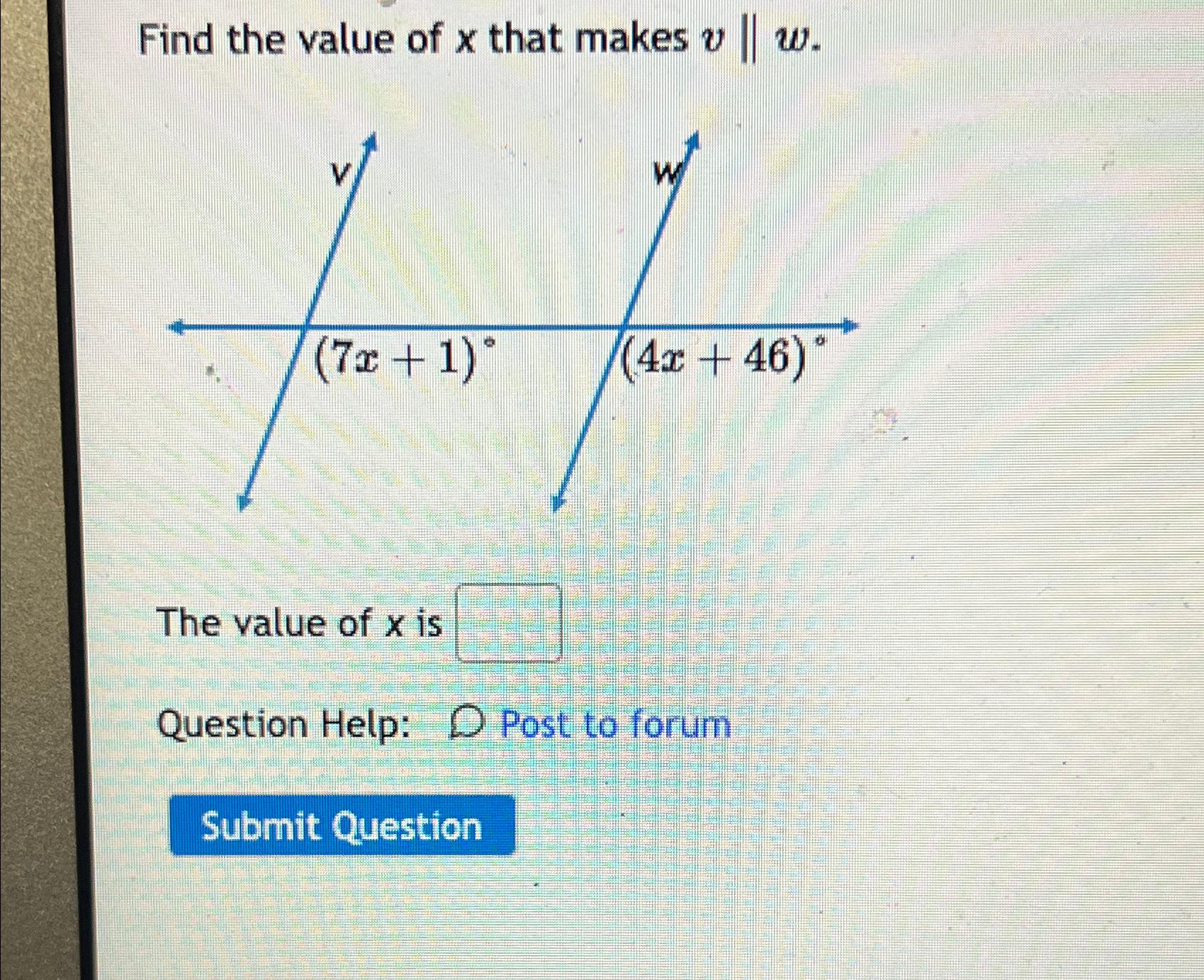Solved Find the value of x ﻿that makes v||w.The value of x | Chegg.com