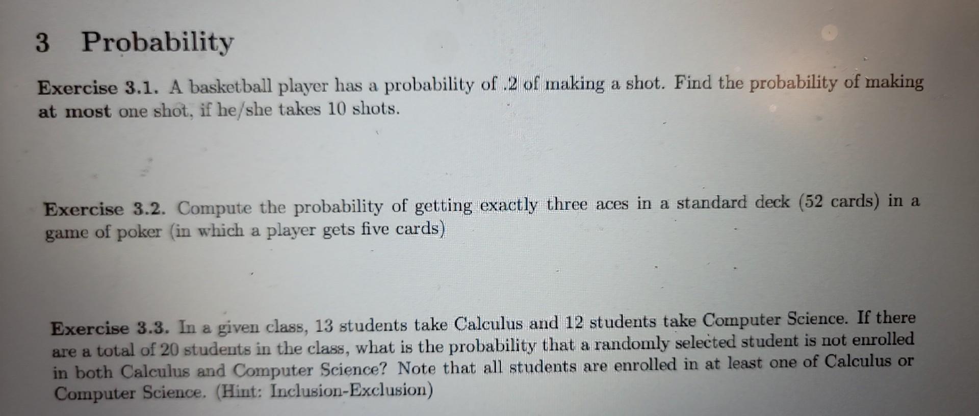 Solved Exercise 3.1. A basketball player has a probability | Chegg.com