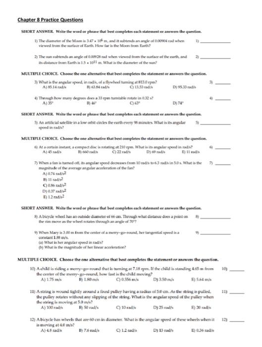 please answer at least a few, if you can’t answer | Chegg.com