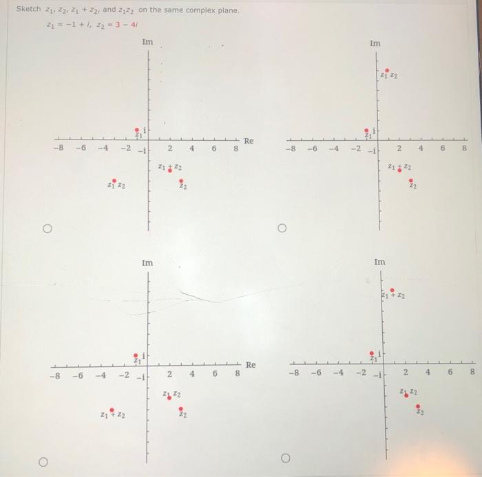 Solved Sketch z1,z2,z1+z2, and z1z2 on the same complex | Chegg.com