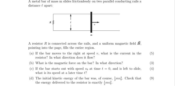 Solved A metal bar of mass m slides frictionlessly on two | Chegg.com