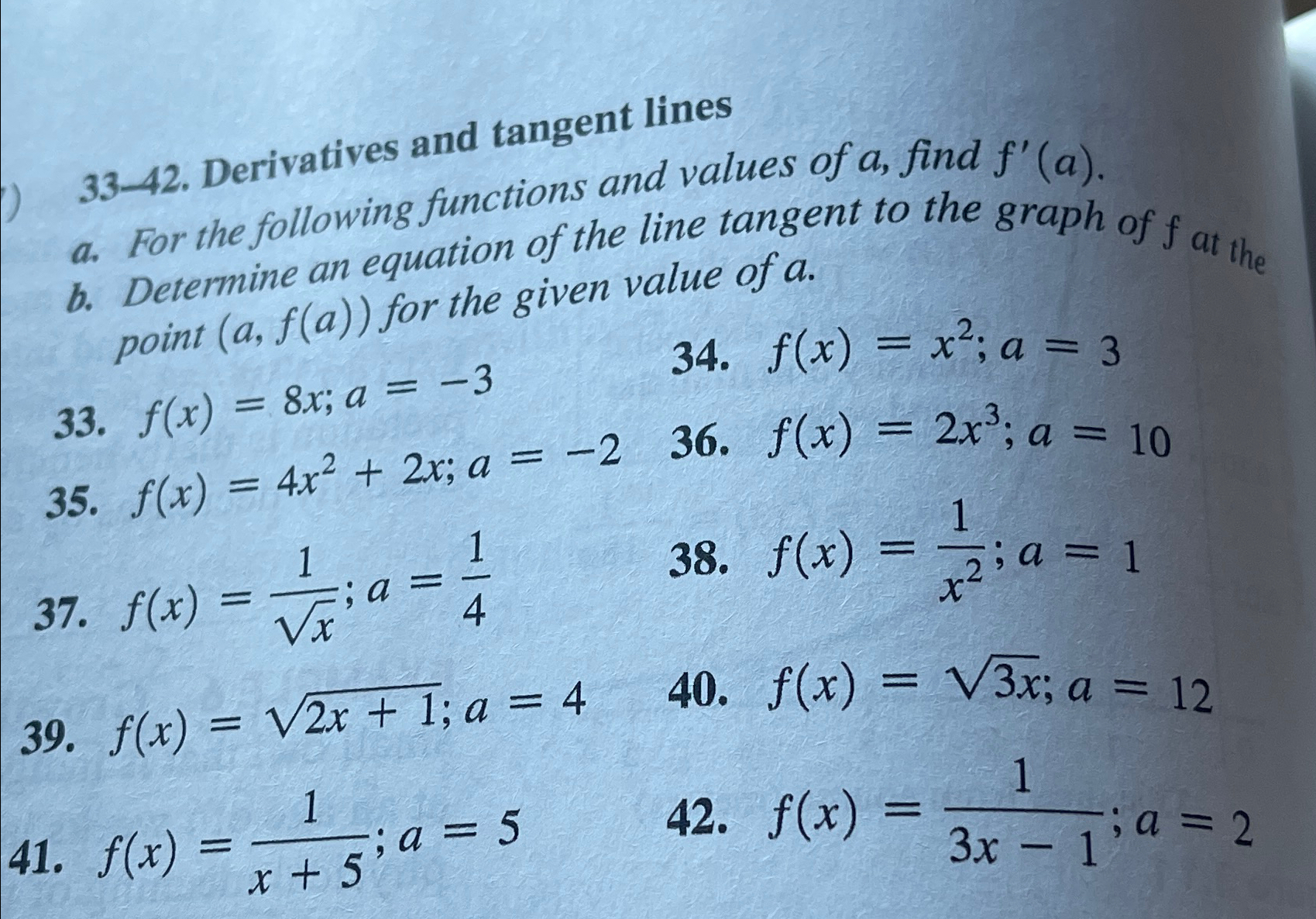 Solved 33-42. ﻿Derivatives and tangent linesa. ﻿For the | Chegg.com
