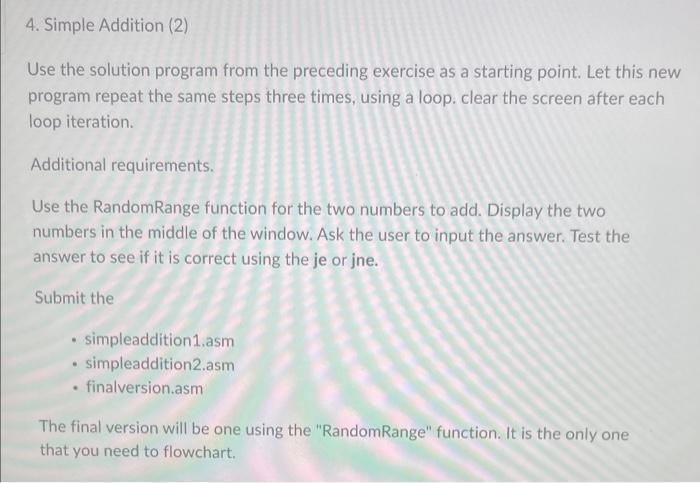 Solved 4. Simple Addition (2) Use the solution program from | Chegg.com