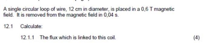 Solved A single circular loop of wire, 12 cm in diameter, is | Chegg.com